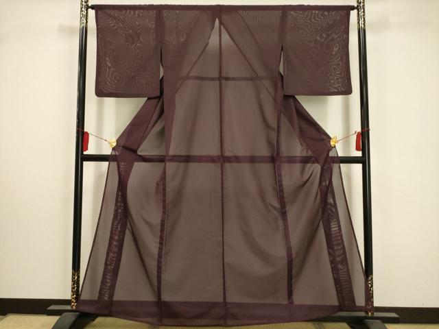 平和屋着物＊夏物　色無地　絽　紫鳶色　洗える着物　AABA5558sx