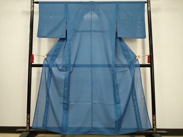 平和屋着物＊夏物　色無地　絽　縞紋紗　薄縹色　洗える着物　AABA5575sx