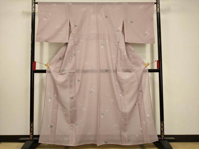 平和屋着物＊夏物　小紋　絽　草花文　洗える着物　AABA5589sx