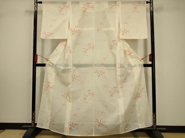 平和屋着物＊夏物　小紋　絽　枝葉文　洗える着物　AABA5594sx