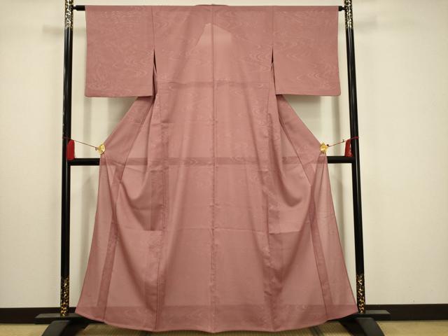 平和屋着物＊夏物　色無地　絽　流水文紗　退紅色　洗える着物　未使用　AABA5608sx