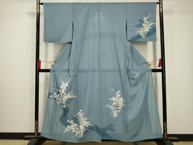 平和屋着物＊夏物　訪問着　絽　流水花文　正絹　逸品　AABA5612sx