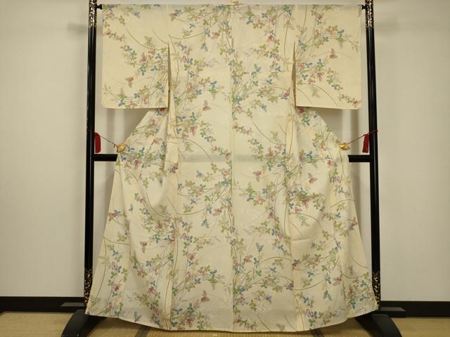 平和屋着物＊夏物　小紋　絽　流水草花文　洗える着物　AABA5623sx