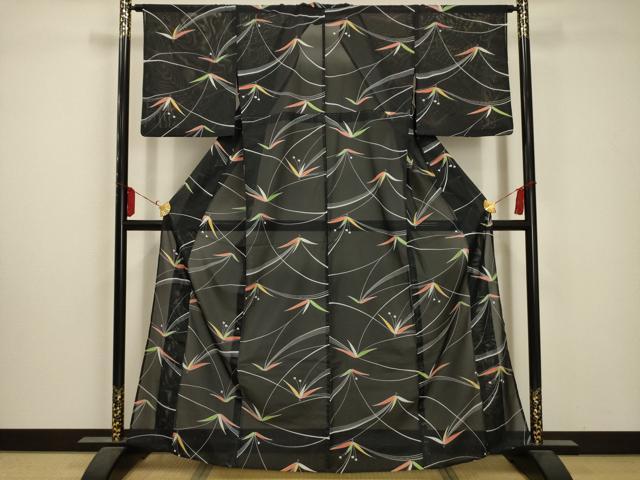 平和屋着物＊夏物　小紋　絽　草花文　洗える着物　AABA5626sx