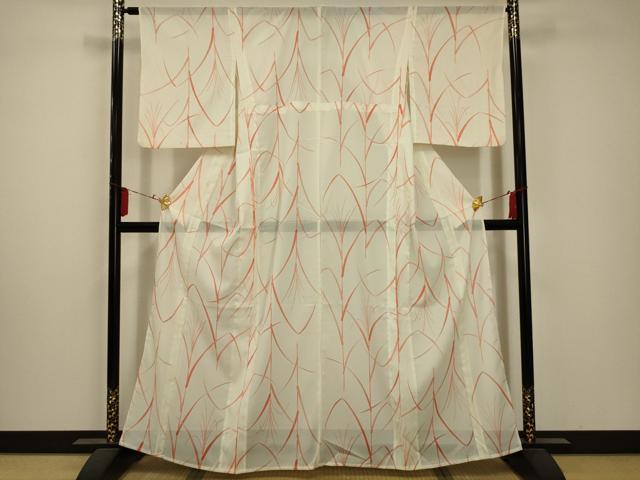 平和屋着物＊夏物　小紋　絽　葉づくし　洗える着物　AABA5667sx