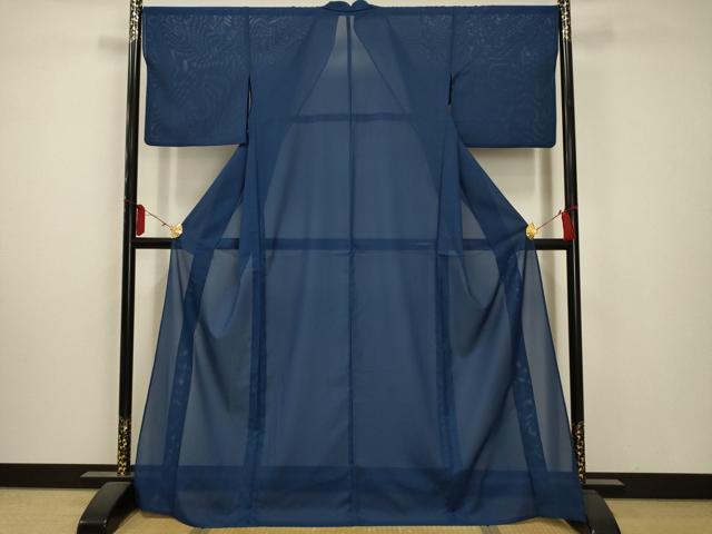 平和屋着物＊夏物　色無地　絽　紺瑠璃色　洗える着物　AABA5671sx