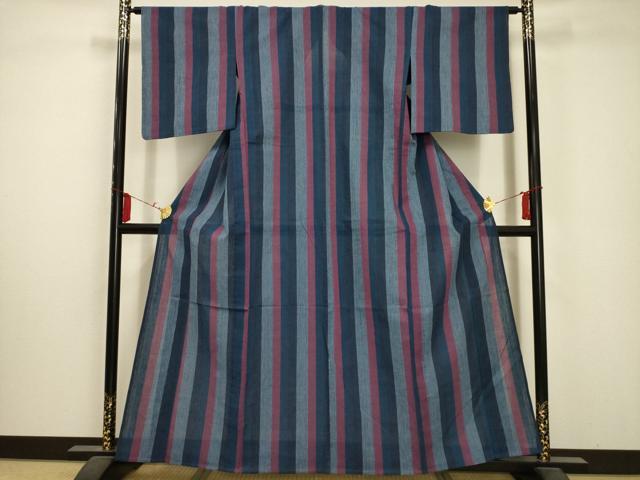 平和屋着物∴夏物　浴衣　しじら織　間道　綿　AABA5685sx