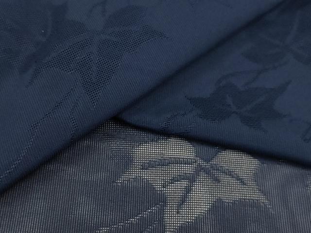 平和屋着物＊夏物　色無地　縦絽　蔦の葉紋紗　濃藍色　洗える着物　AABA5699sx