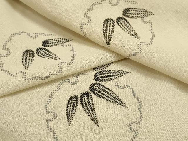 平和屋着物＊夏物　小紋　紗　雪輪笹の葉文　ロング丈　洗える着物　AABA5703sx