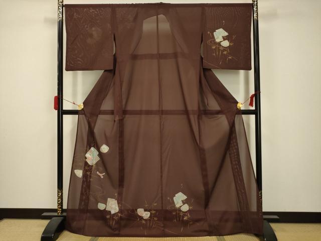 平和屋着物＊夏物　訪問着　絽　色紙花蝶文　金彩　洗える着物　AABA5727sx