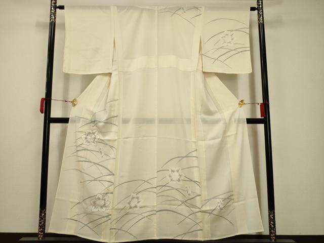 平和屋着物＊夏物　訪問着　絽　駒刺繍　草花文　銀糸　正絹　逸品　AABA5768sx