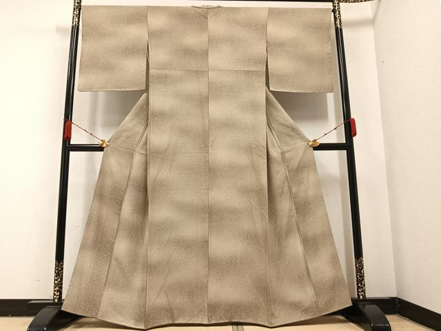 平和屋着物●上質な小紋　紬地　霞文　たたき染め　正絹　逸品　AABA6418ph