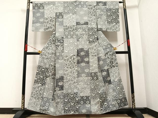 平和屋着物●上質な小紋　紬地　型染め　花唐草文　正絹　逸品　AABA6420ph