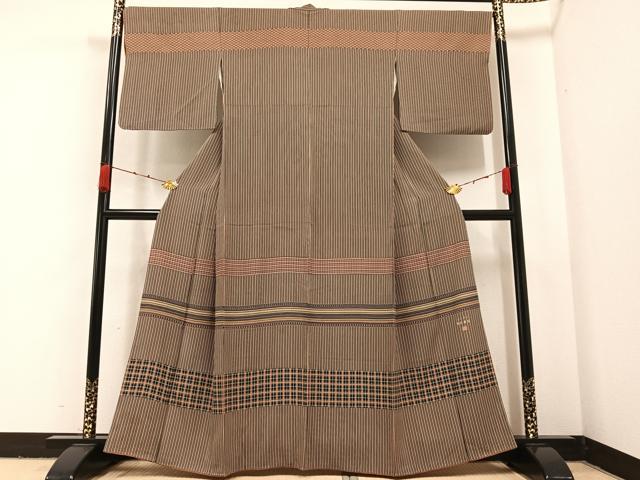 平和屋着物●寺山存男　訪問着　江戸小紋　変わり格子　正絹　逸品　AABA6422ph