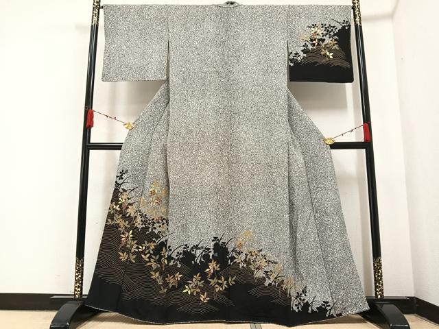 平和屋着物●訪問着　手描き　南天立波文　たたき染め　金彩　正絹　逸品　AABA6450ph