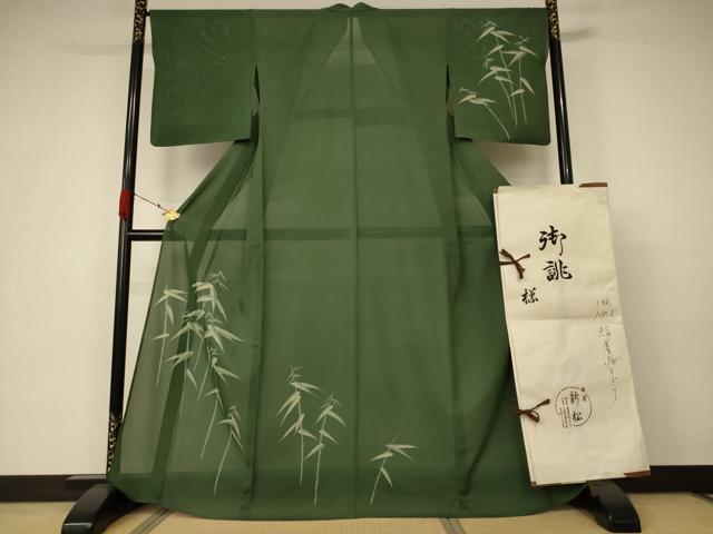 平和屋着物＊夏物　訪問着　絽　笹竹文　銀座新松扱い　たとう紙付き　正絹　逸品　AABA6541jd