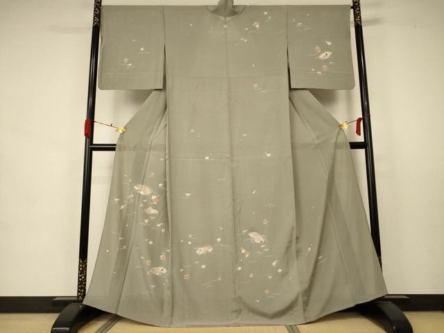 平和屋着物＊夏物　訪問着　絽　草花文　金彩　正絹　逸品　AABA6576jd