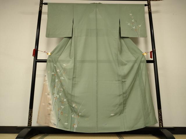 平和屋着物＊夏物　訪問着　絽　枝葉文　正絹　逸品　AABA6585jd