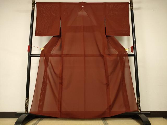 平和屋着物＊夏物　色無地　絽　錆色　正絹　逸品　AABA6586jd