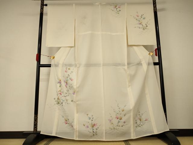 平和屋着物＊夏物　訪問着　絽　枝葉文　正絹　逸品　AABA6614jd