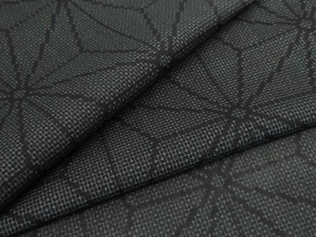 平和屋着物＊夏物　小紋　紗　麻の葉文様　洗える着物　AABA6633jd