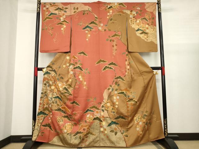 平和屋着物●訪問着　作家物　駒刺繍　雪輪吉祥花文　金彩　正絹　逸品　AABA6641ck