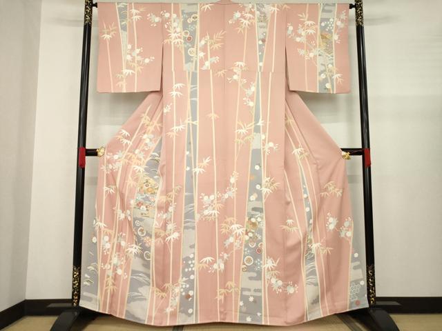 平和屋着物●訪問着　友禅　駒刺繍　流水吉祥花文　金彩　正絹　逸品　AABA6642ck