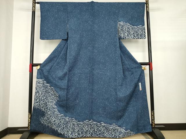 平和屋着物●藍染作家　喜多野良造　訪問着　葉尽くし　ろうけつ染め　正絹　逸品　AABA6645ck