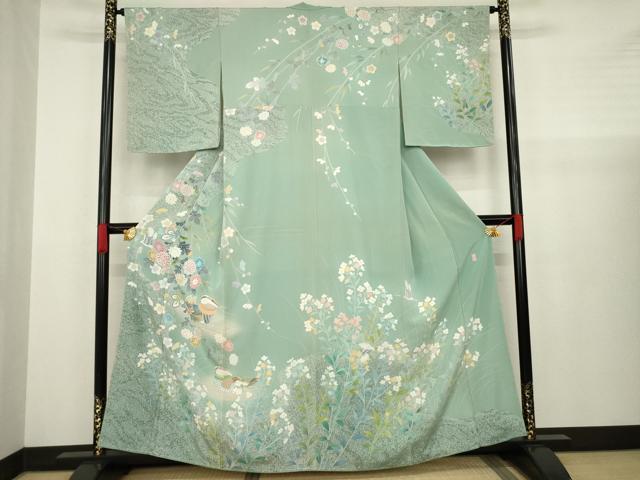 平和屋着物●手描友禅　奥田秀水　訪問着　流水鴛鴦花文　暈し染め　正絹　逸品　AABA6648ck