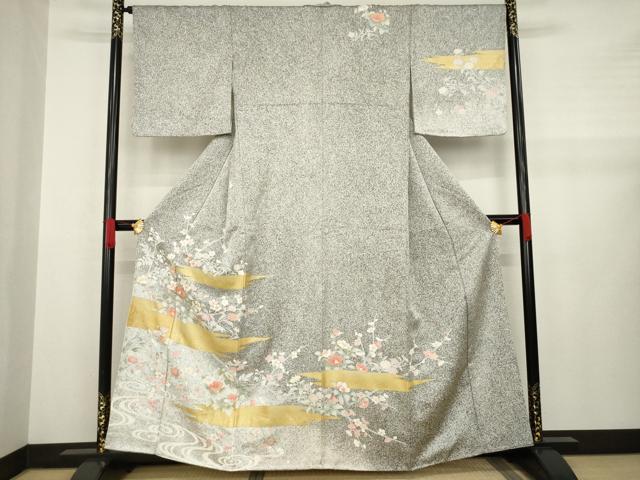 平和屋着物●訪問着　駒刺繍　流水草花文　金彩　正絹　逸品　AABA6651ck