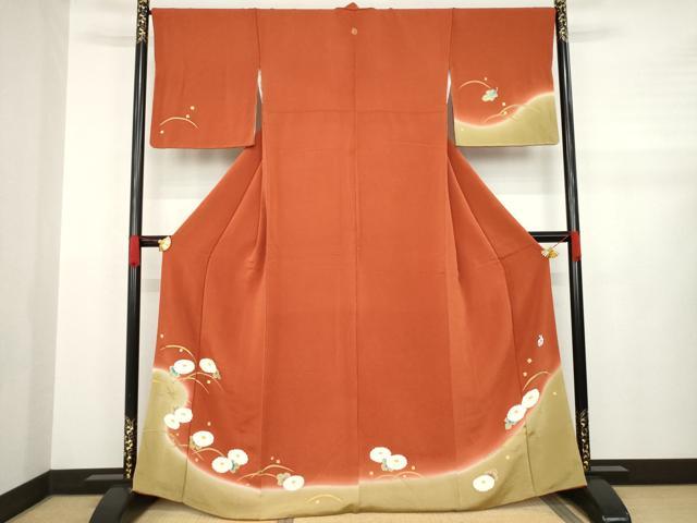 平和屋着物●人形作家・ホリヒロシ　訪問着　露芝花文　暈し染め　金彩　正絹　逸品　AABA6673ck