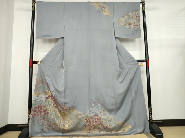平和屋着物●京友禅の第一人者　松井青々　訪問着　草花文　金彩　ロング丈　正絹　逸品　AABA6674ck