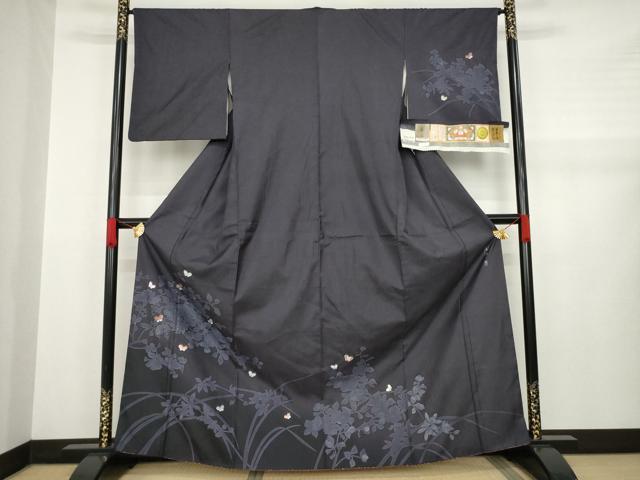 平和屋着物●本場染大島紬　訪問着　作家物　刺繍　舞蝶文　中昌細織物　証紙付き　正絹　逸品　AABA6677ck