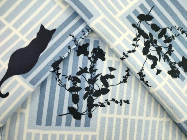平和屋着物●小紋　猫　シルエット　洗える着物　AABA6688ck