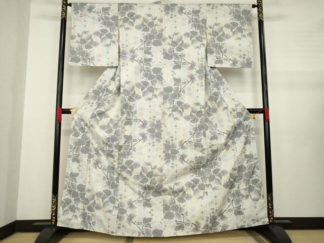 平和屋着物●本場大島紬　白大島　一元7マルキ　総絣　葉づくし　正絹　逸品　未使用　AABA6709ck