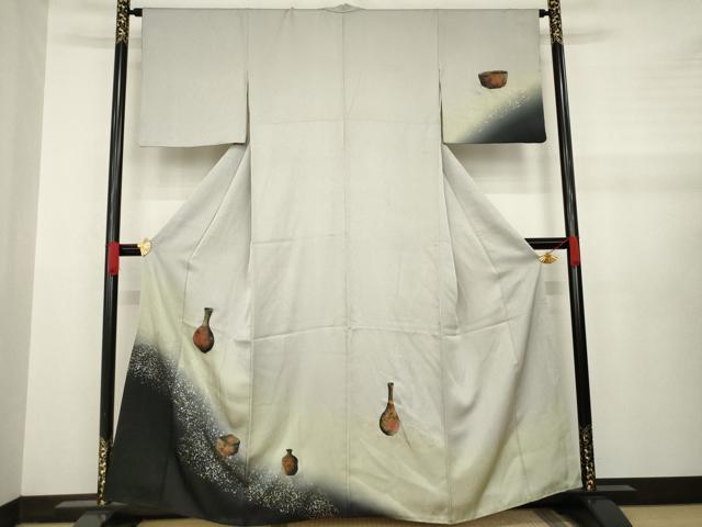 平和屋着物●訪問着　陶器花文　暈し染め　金銀彩　正絹　逸品　AABA6716ck