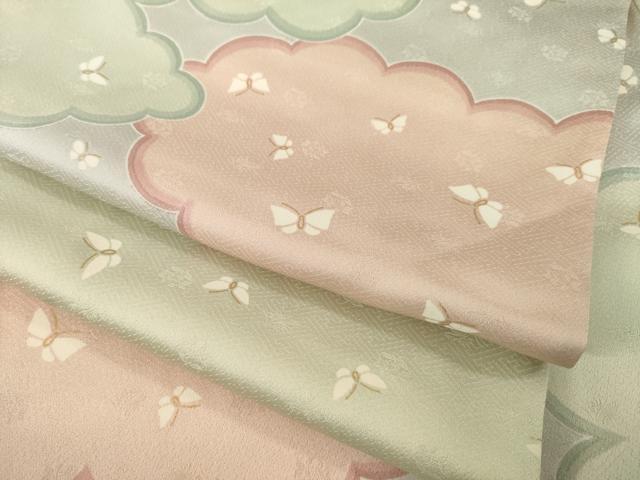 平和屋着物●上質な小紋　雲重ね舞蝶文　金彩　正絹　逸品　AABA6720ck