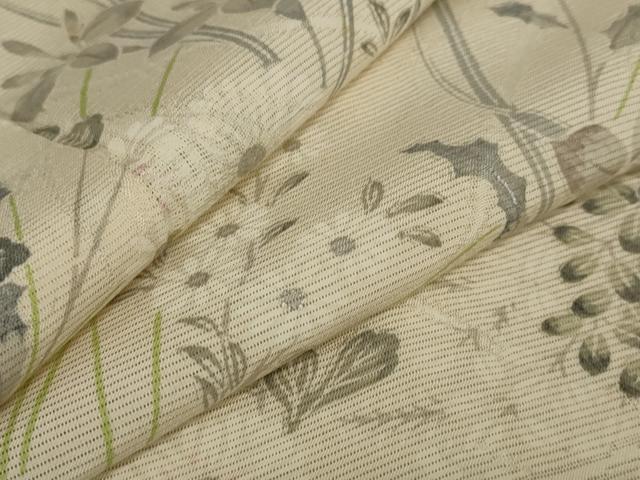 平和屋着物＊夏物　小紋　絽　草花文　銀彩　正絹　逸品　AABA6843st