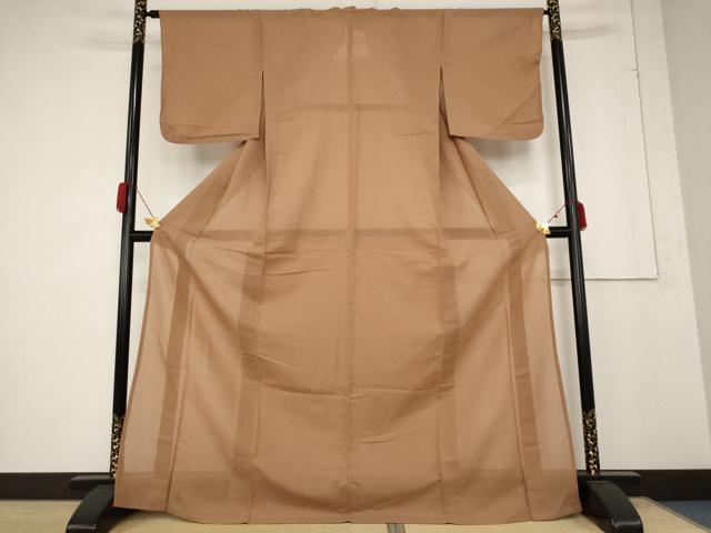 平和屋着物＊夏物　色無地　紗　砺茶色　ロング丈　正絹　逸品　AABA6845st