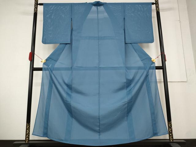 平和屋着物＊夏物　色無地　絽　藍色　洗える着物　AABA6877cs