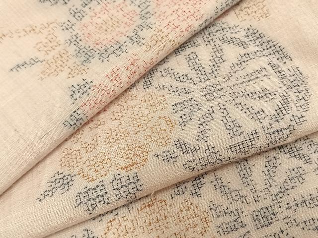 平和屋着物▽結城紬　単衣　100亀甲　草花源氏車文　正絹　逸品　AABA7480fy