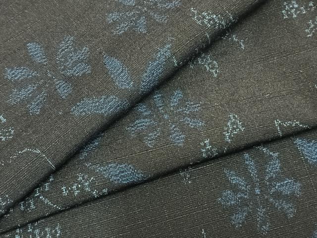 平和屋着物▽上質な紬 　単衣　草花文 　正絹　逸品　未使用　AABA7488fy