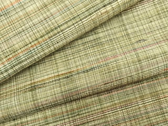 平和屋着物▽上質な紬　単衣　縞　正絹　逸品　AABA7524fy