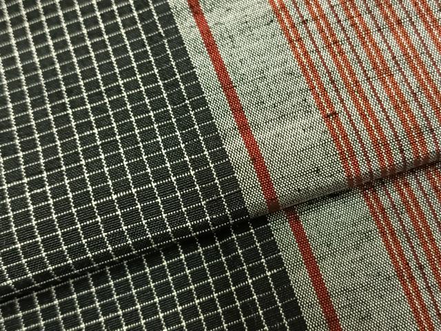 平和屋着物▽上質な紬　単衣　格子間道　正絹　逸品　AABA7541fy 平和屋着物▽上質な紬 単衣 格子間道 正絹 逸品 AABA7541fy