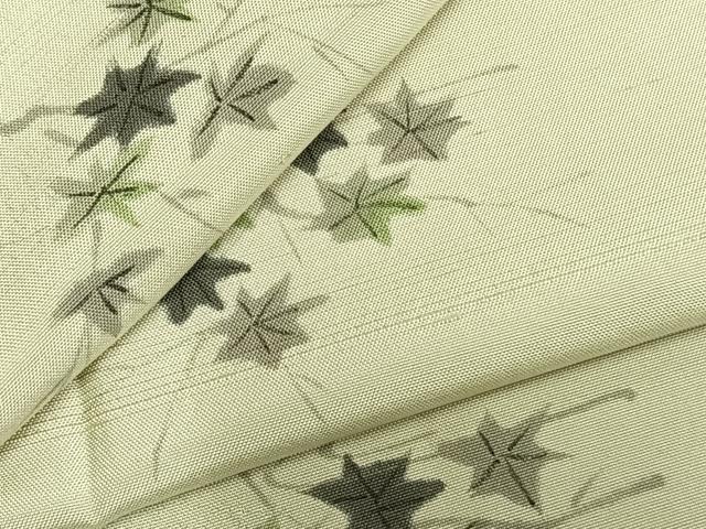 平和屋着物▽上質な紬　単衣　手描き　枝葉文　正絹　逸品　AABA7546fy