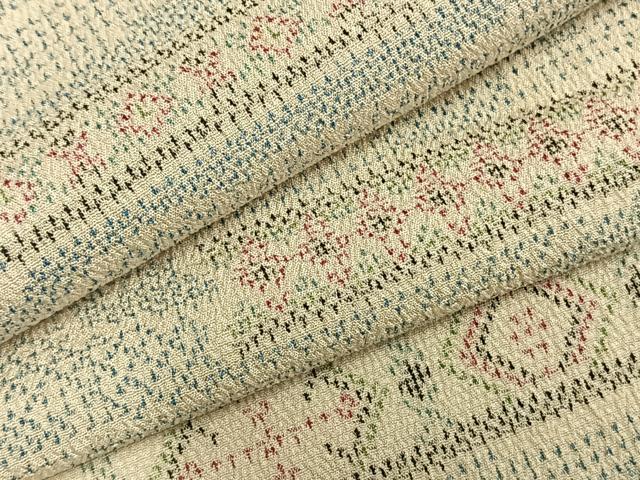 平和屋着物▽本塩沢　単衣　幾何学文様　正絹　逸品　AABA7587fy