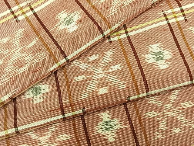 平和屋着物▽本場琉球絣　紬　単衣　正絹　逸品　AABA7594fy