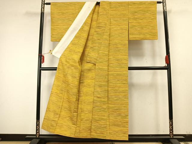 平和屋着物▽上質な紬 単衣 めがね織 横段文 正絹 逸品