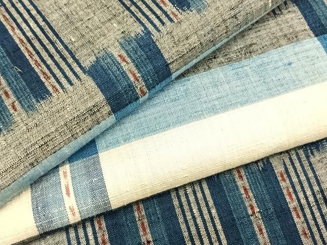 平和屋着物▽上質な紬 　単衣　 横段文　正絹　逸品　未使用　AABA7599fy