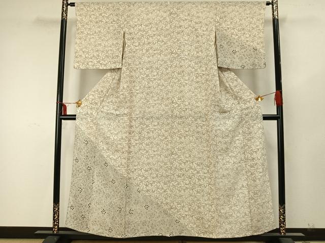 平和屋着物▽訪問着　単衣　草花文　正絹　逸品　AABA7613fy